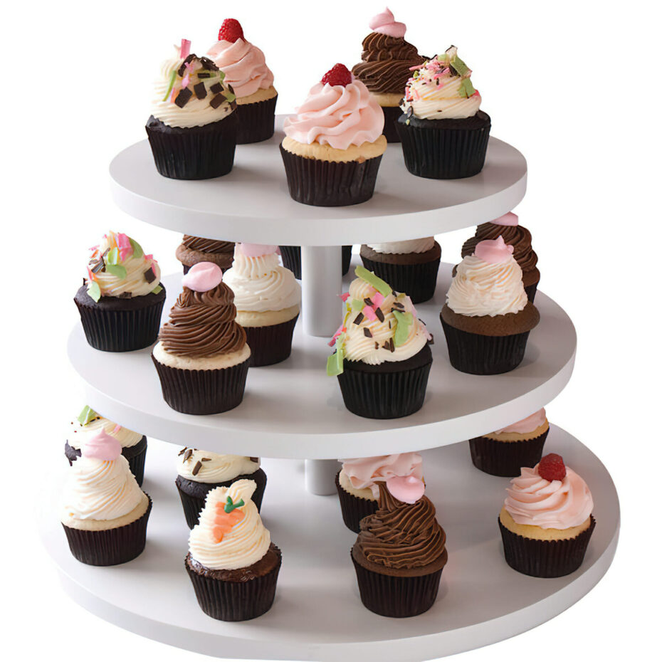 WR-101 - 18" Bottom, 15" Middle, 12" Top 3-Tier Small Cupcake Stand - G.E.T