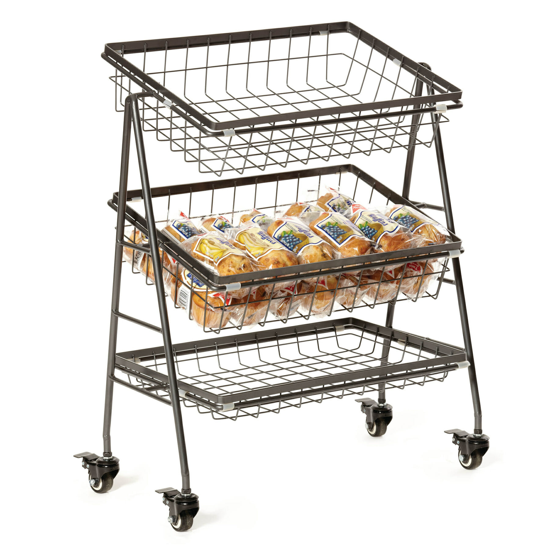 21.5" x 12.25" Rectangular 3-Tier Mobile Merchandiser Stand with Wheels ...