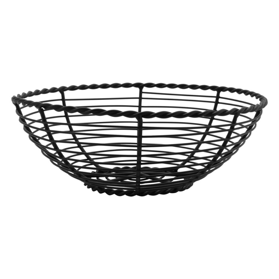 WB-701 - 8" Round Black Wire Basket, 3" Deep - G.E.T
